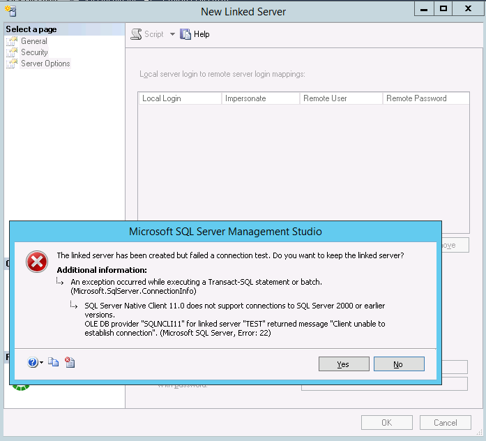 Creating Linked Servers In Sql Server 2012 To Sqlserver 2000