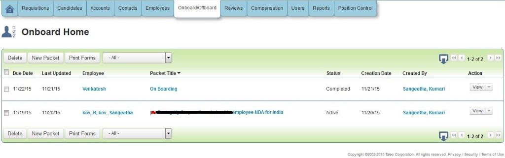 Taleo Business Enterprise Taleo Onboarding | Hiring Employees