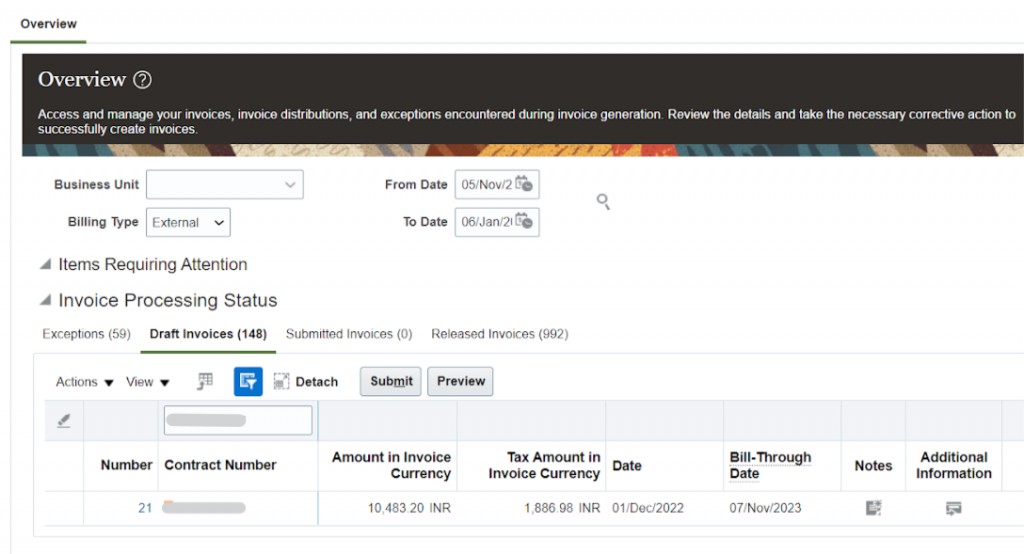 Billing Process of Projects with Contracts | Oracle ERP Cloud