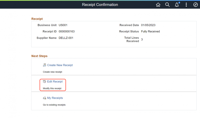 PeopleSoft FSCM Update Image 45 | Manage Receipts