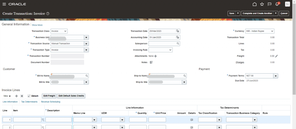 Creation of Manual Transaction and Billing Adjustments