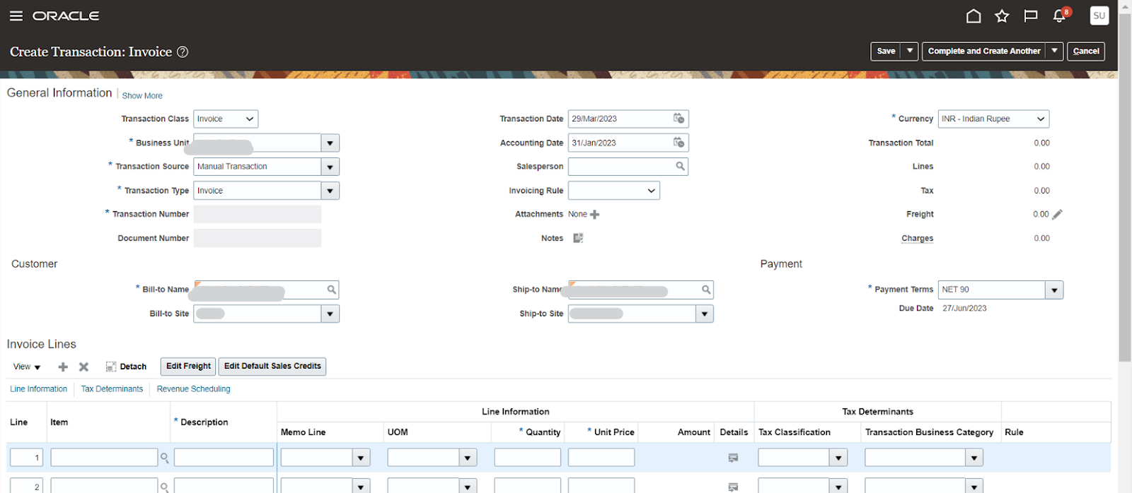Creation of Manual Transaction and Billing Adjustments
