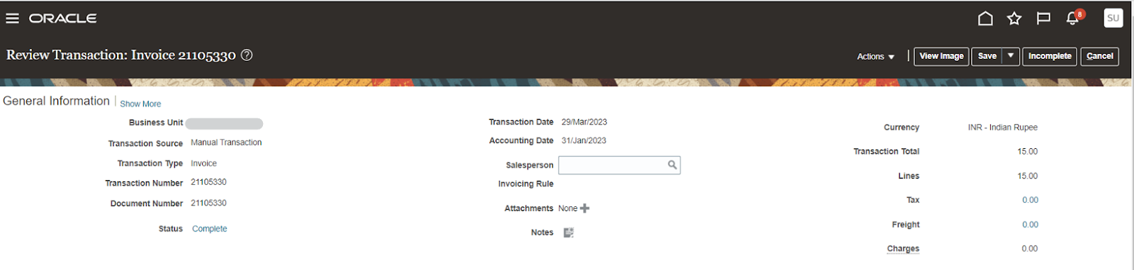 Creation of Manual Transaction and Billing Adjustments