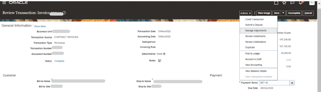 Creation of Manual Transaction and Billing Adjustments