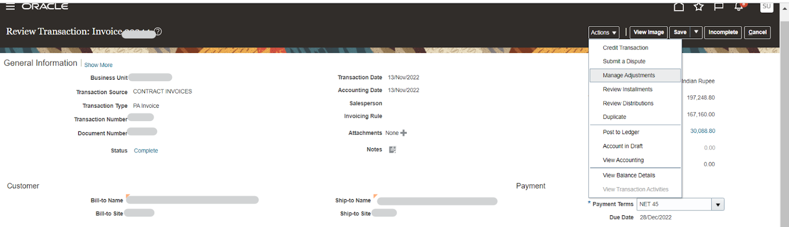 Creation of Manual Transaction and Billing Adjustments