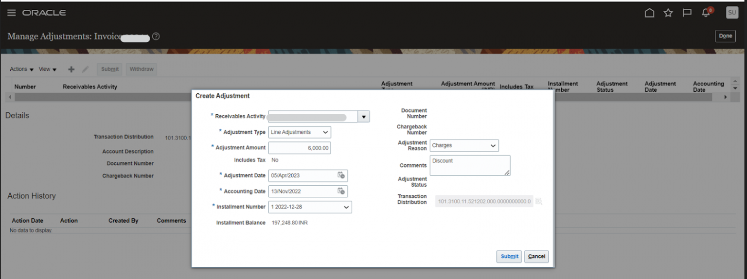 Creation of Manual Transaction and Billing Adjustments