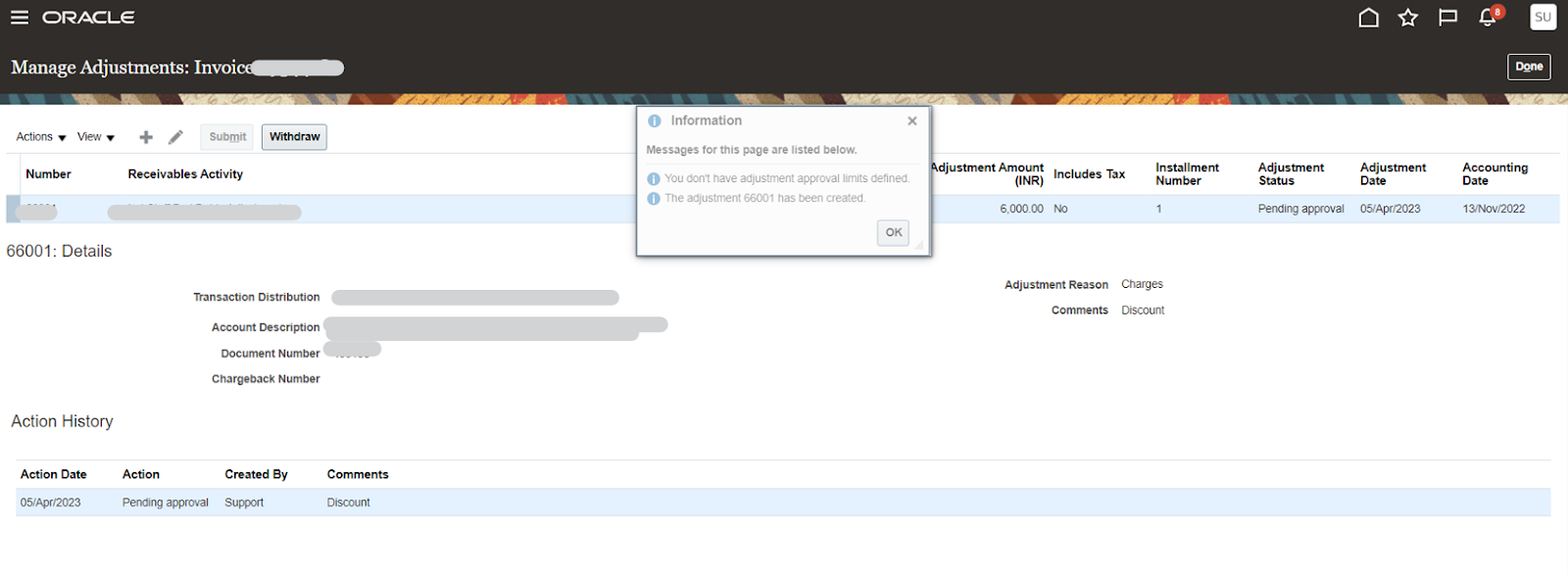Creation of Manual Transaction and Billing Adjustments