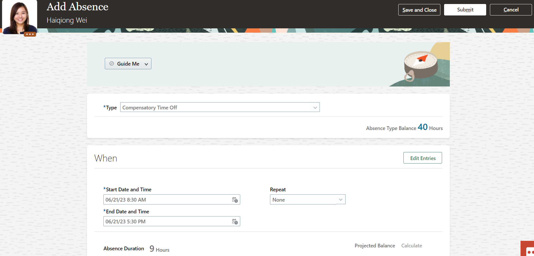 Implementing Compensatory Type Absence
