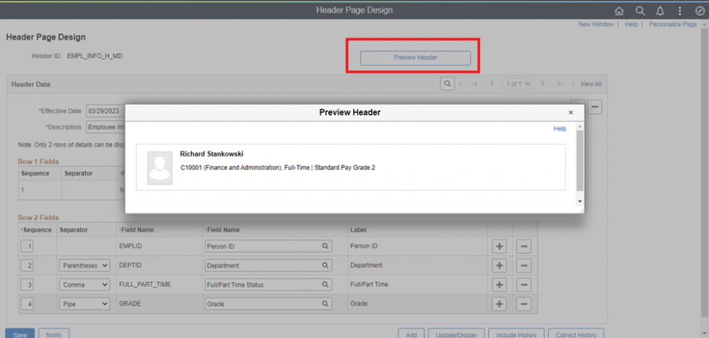 Peoplesoft HCM PUM Image 46 | Employee Header Configuration