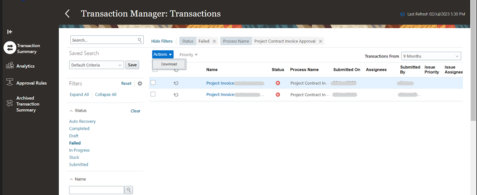 Updated Workflow Transaction with Workflow Rules Report