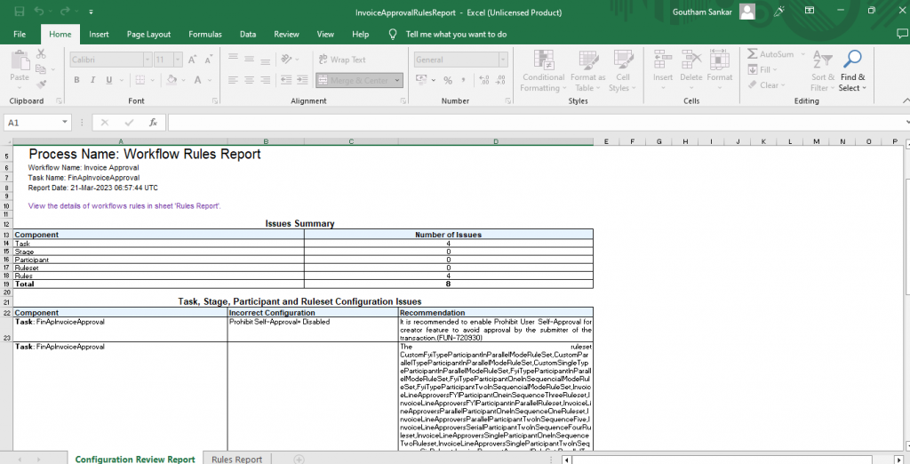 Updated Workflow Transaction with Workflow Rules Report