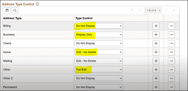 Self-Service Address Configuration Page | PeopleSoft