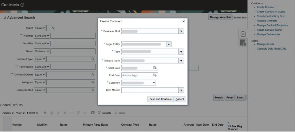 Creation of Contracts in Oracle Cloud ERP