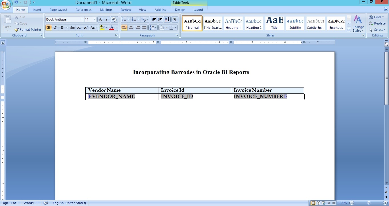 Oracle BI Reports | Incorporating Barcodes via RTF & Administration Setup
