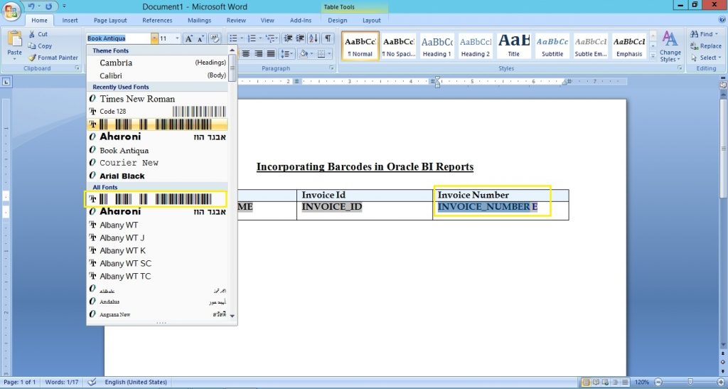 Oracle BI Reports | Incorporating Barcodes via RTF & Administration Setup