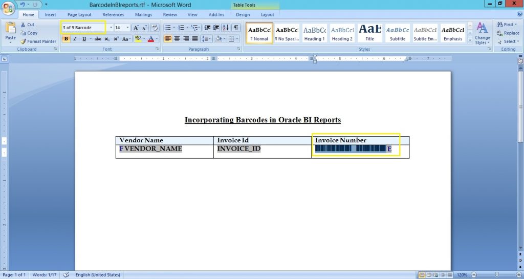 Oracle BI Reports | Incorporating Barcodes via RTF & Administration Setup