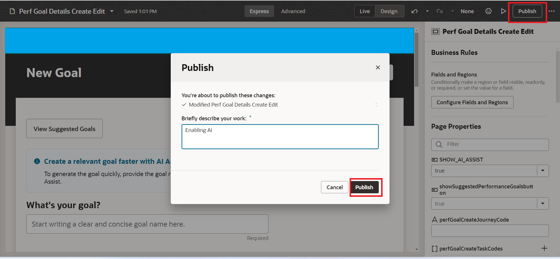 Oracle 24A | Redwood Feature Enabled in Goal Creation Page Using AI Assistance