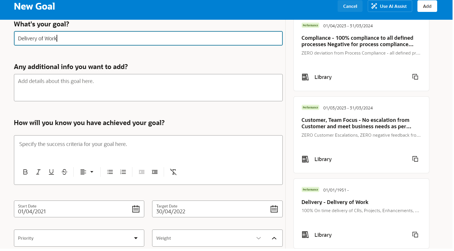 Oracle 24A | Redwood Feature Enabled in Goal Creation Page Using AI ...