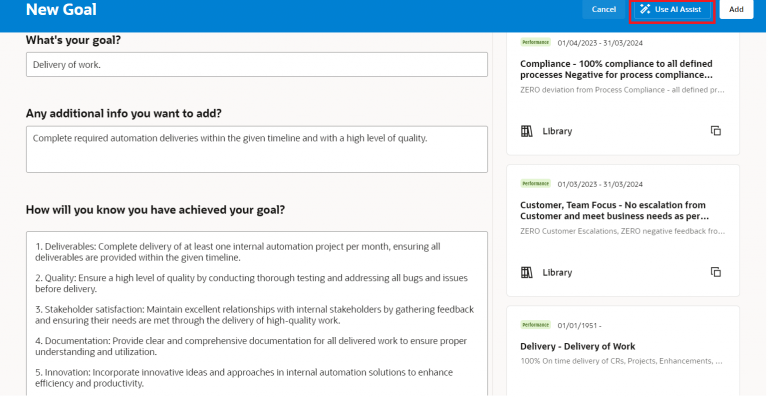 Oracle 24A | Redwood Feature Enabled in Goal Creation Page Using AI ...
