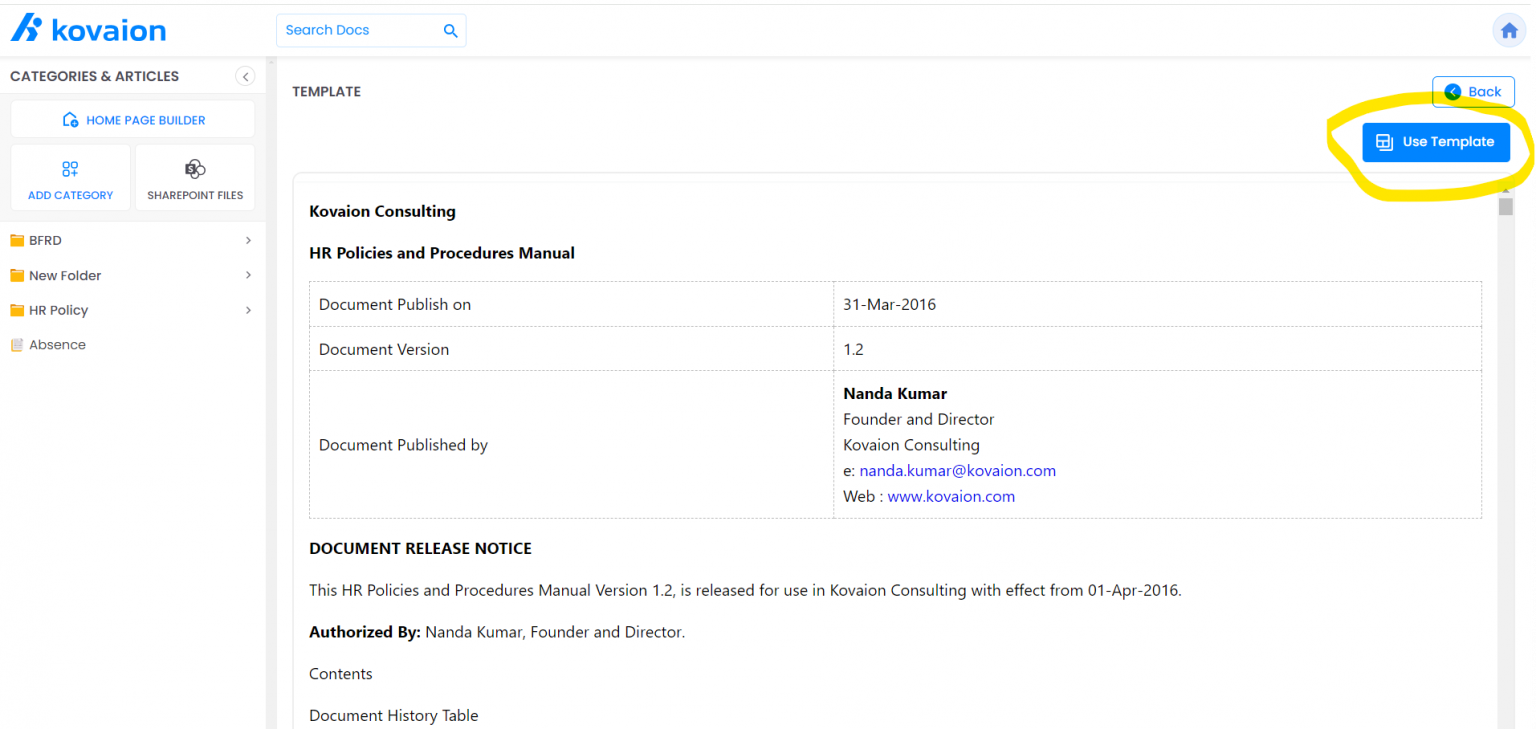Creating Templates in a Knowledge Management System (KMS)