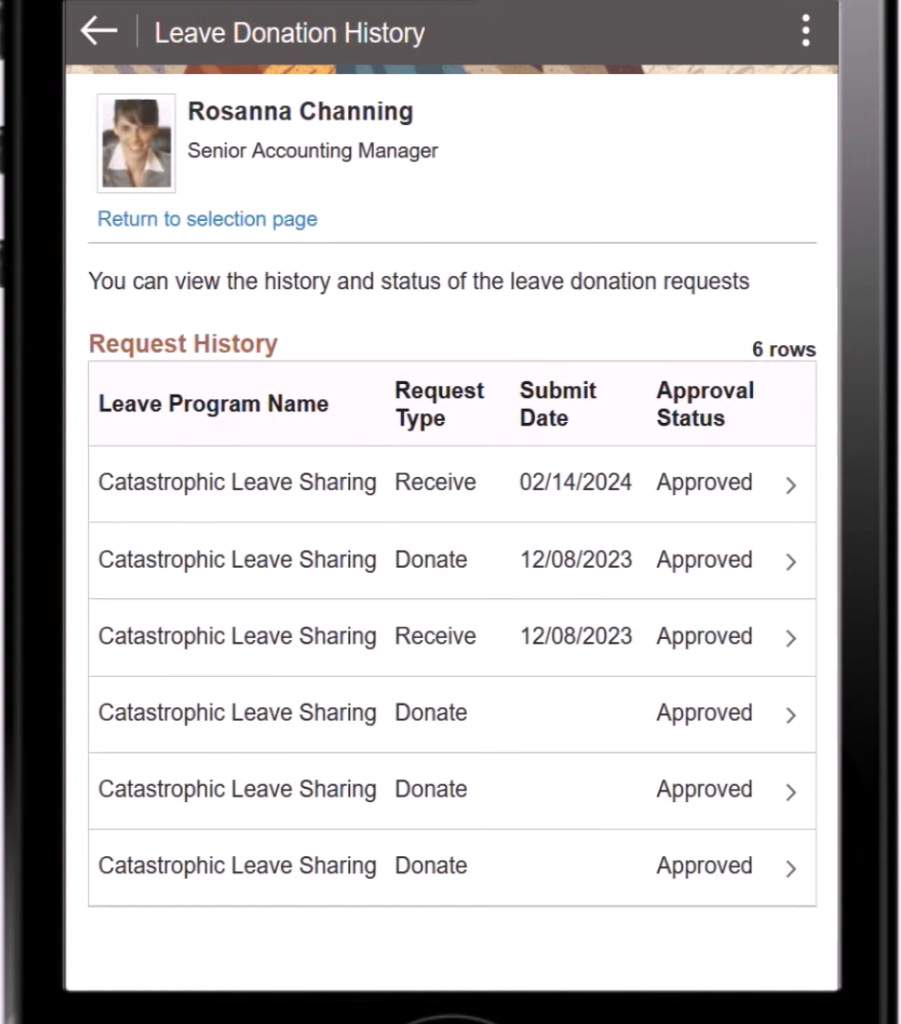 PeopleSoft HCM Update Image 49 - Fluid Leave Donations on a Mobile Device