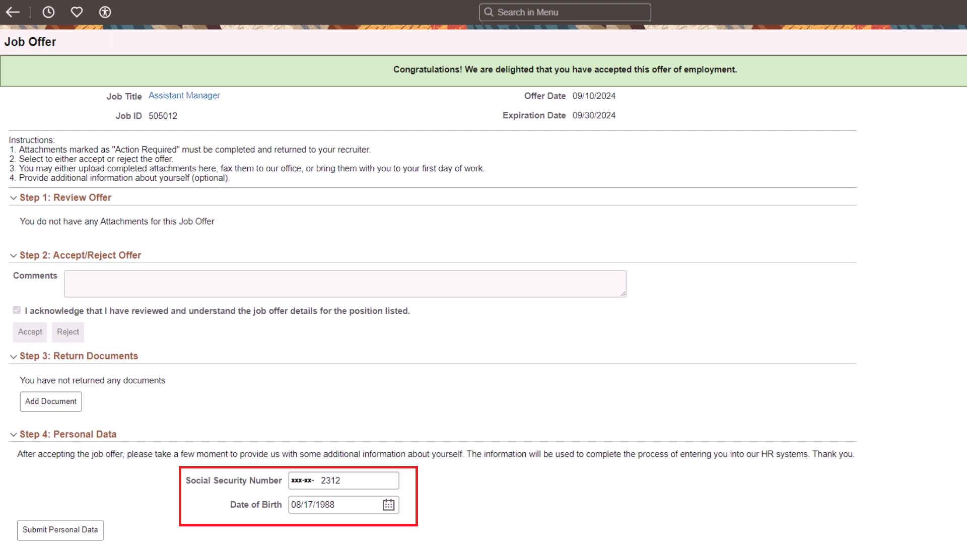 PeopleSoft HCM PUM 50 - Additional Details in Job Offer