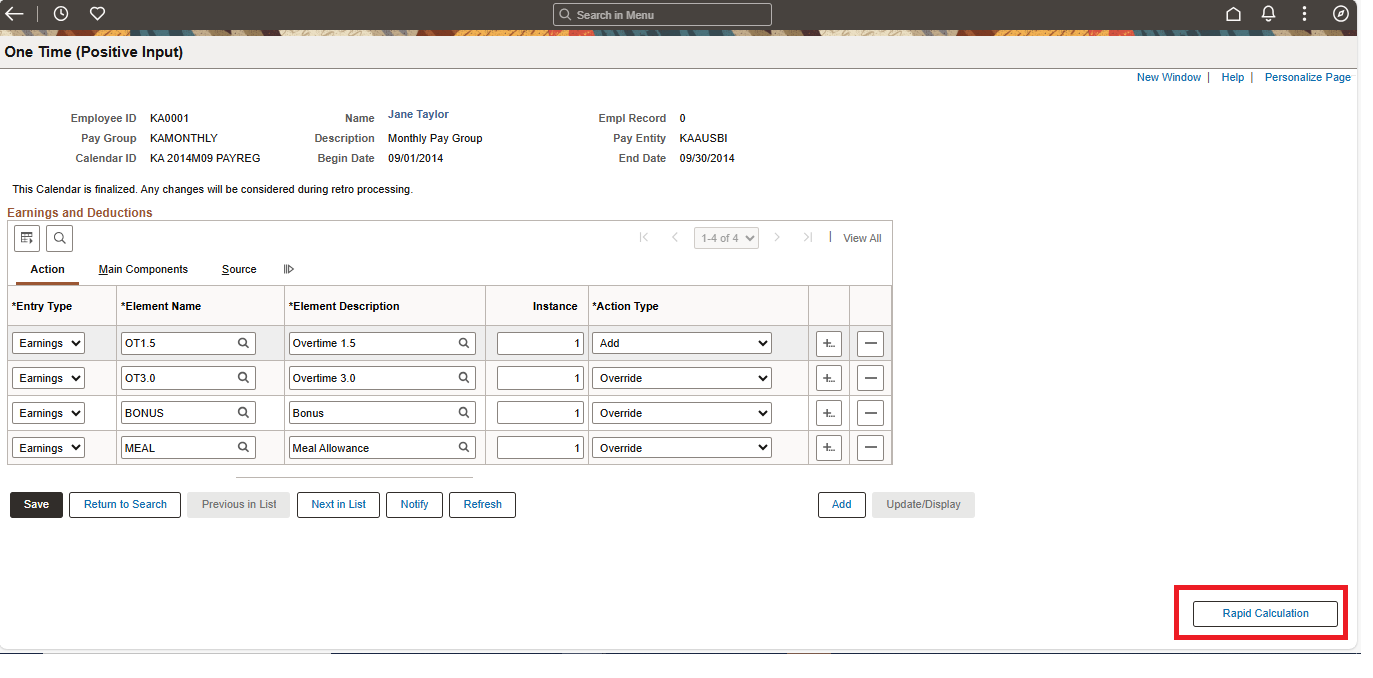 Rapid Calculation in Global Payroll - PeopleSoft HCM Image 51