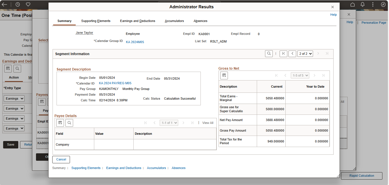 Rapid Calculation in Global Payroll - PeopleSoft HCM Image 51