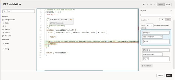 Creating a Validation for DFF Fields in Document of Record Using Visual Builder Studio - Oracle ...