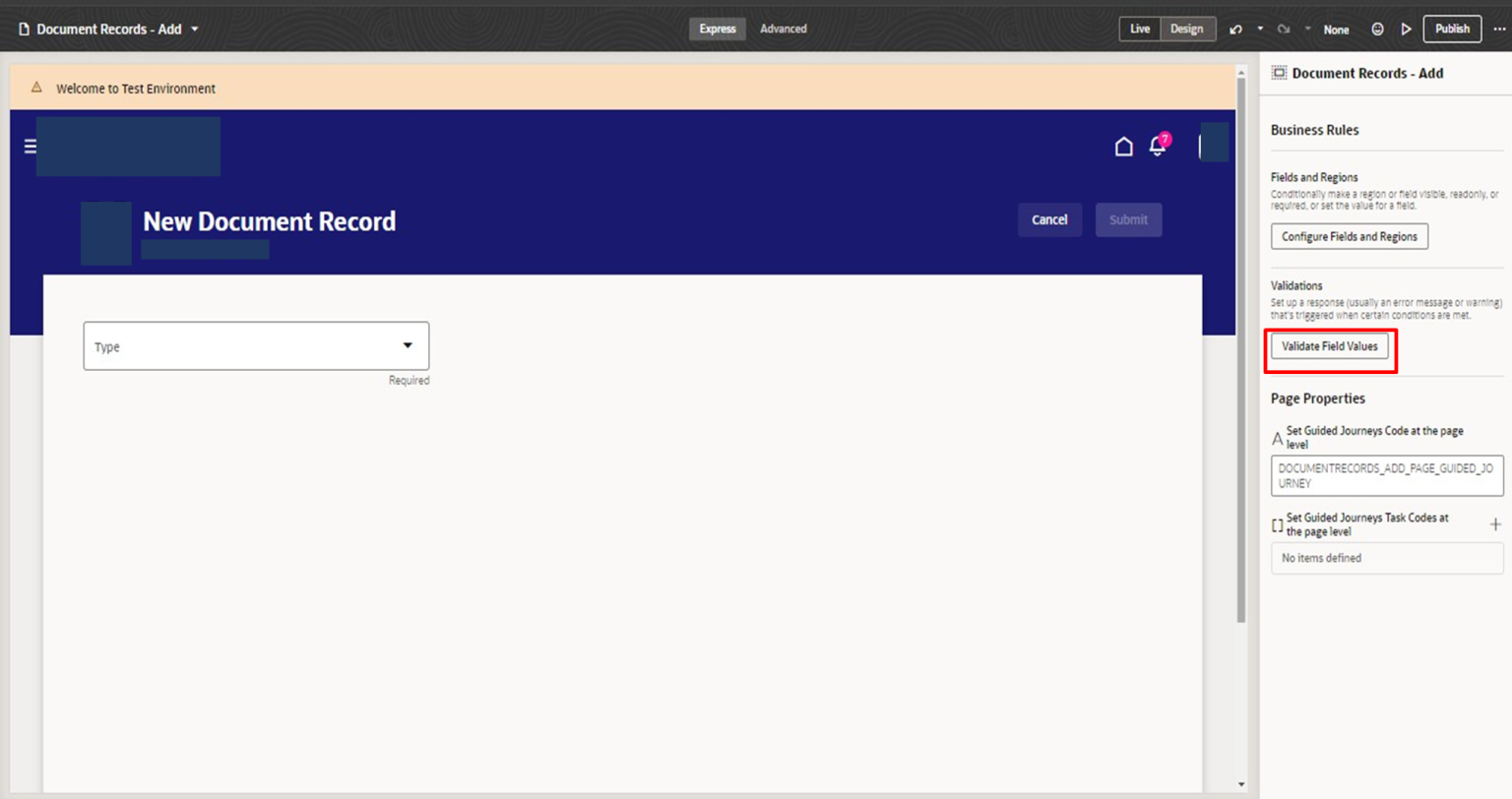 Creating a Validation for DFF Fields in Document of Record Using Visual Builder Studio - Oracle ...