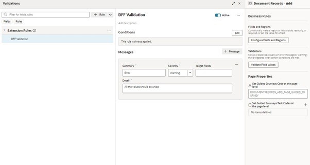 Creating a Validation for DFF Fields in Document of Record Using Visual Builder Studio - Oracle ...