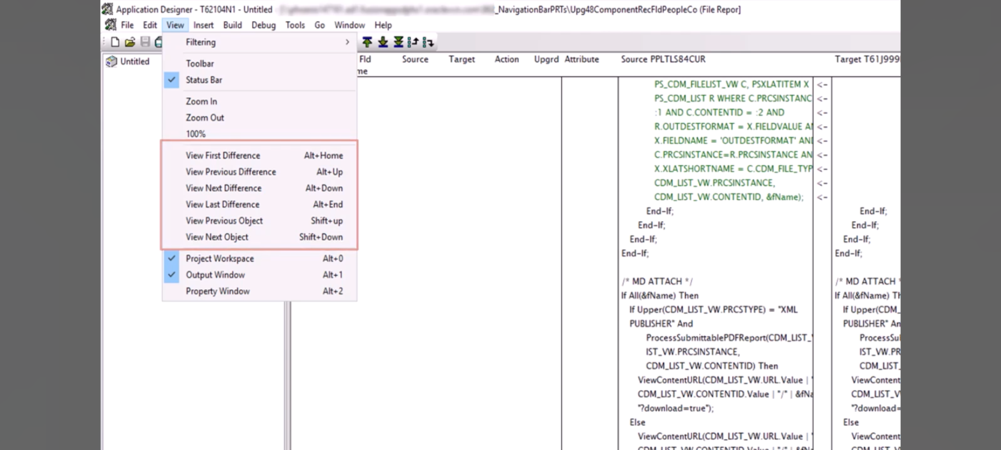 PeopleSoft Compare Report Navigation Enhanced in PeopleTools 8.62