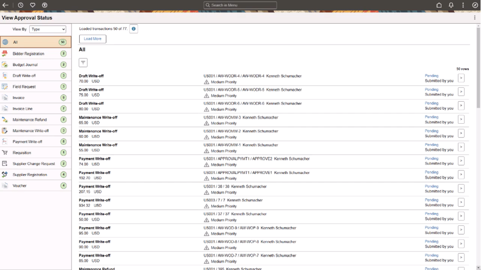 Peoplesoft Fscm Image 53 Requester Dashboard Approval Statuses